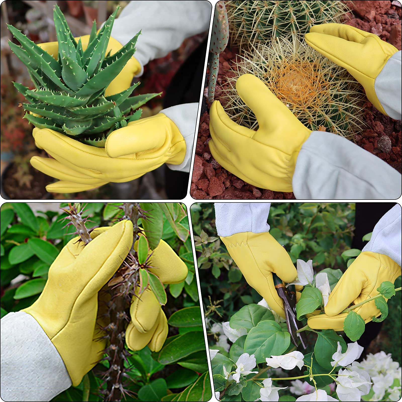 Supersfel Gardening Gloves for Women/Men, Rose Pruning Thorn-Proof Gloves, with Adjustable Cuff and Durable Goatskin Leather, Comfy Breathable Long Sleeve Work Garden Gauntlet Gloves for Yard Work(L)