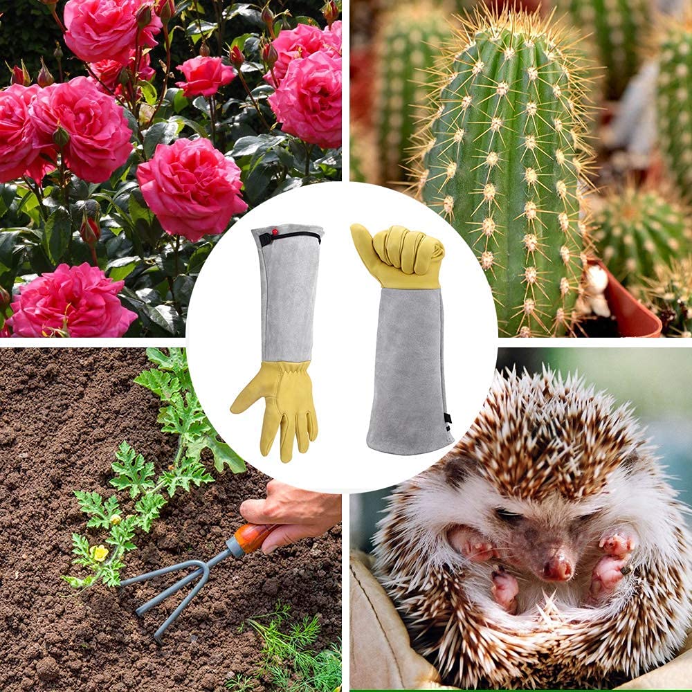 Supersfel Gardening Gloves for Women/Men, Rose Pruning Thorn-Proof Gloves, with Adjustable Cuff and Durable Goatskin Leather, Comfy Breathable Long Sleeve Work Garden Gauntlet Gloves for Yard Work(L)