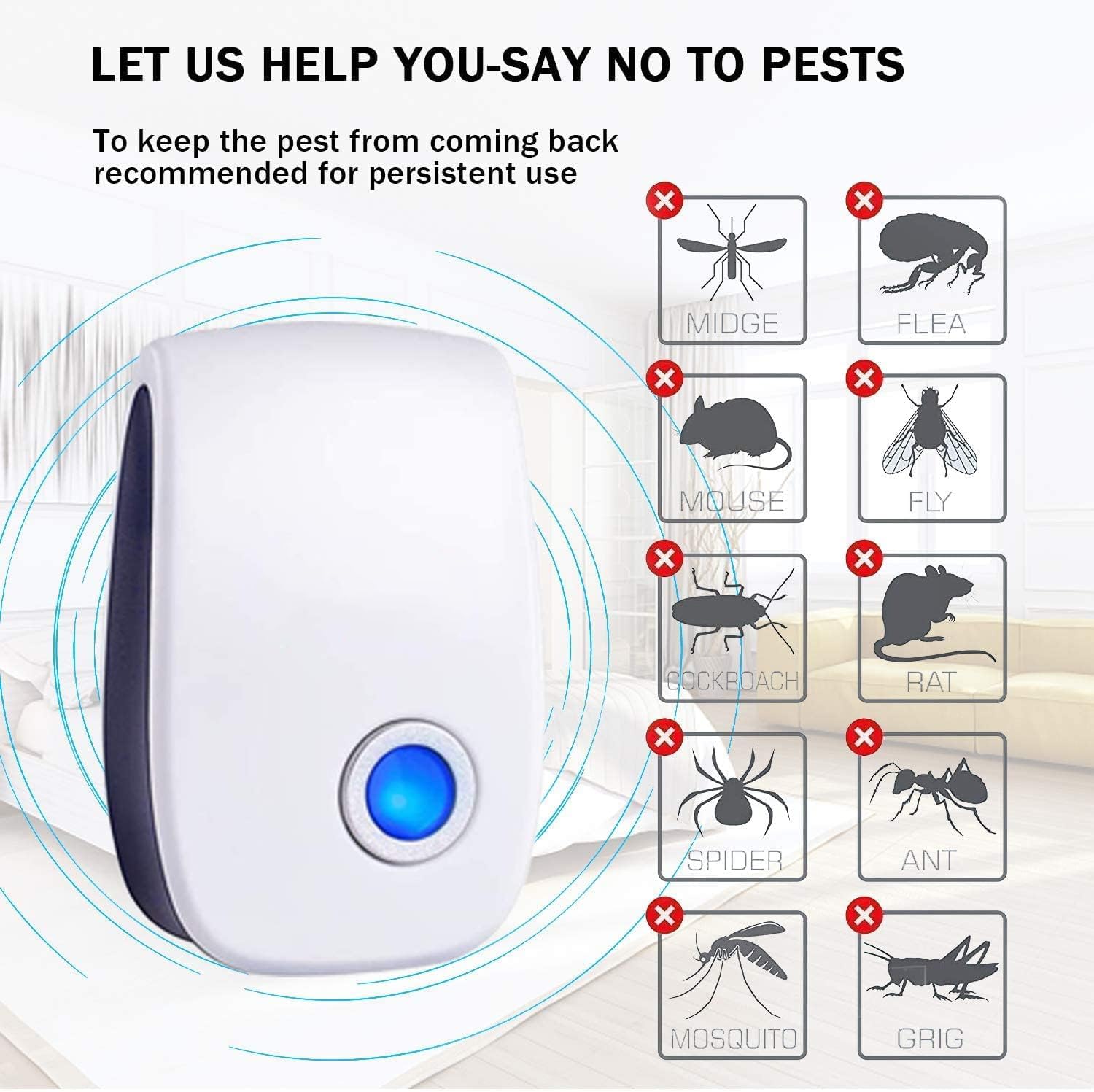 Ultrasonic Pest Control Repellent 6 Packs,Electronic Plug in Sonic Repellent pest Control for Insects Roaches Ant Mice Bugs Mouse Rodents Mosquitoes Spiders