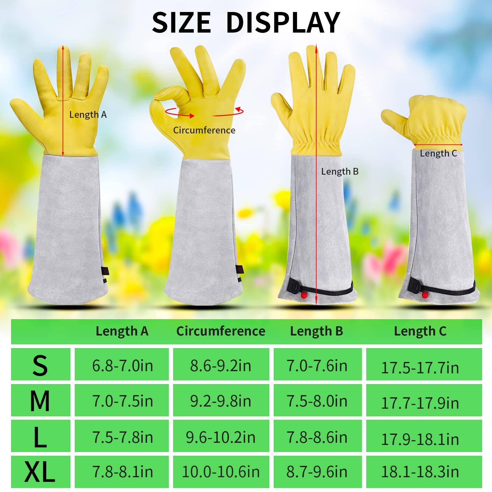 Supersfel Gardening Gloves for Women/Men, Rose Pruning Thorn-Proof Gloves, with Adjustable Cuff and Durable Goatskin Leather, Comfy Breathable Long Sleeve Work Garden Gauntlet Gloves for Yard Work(L)