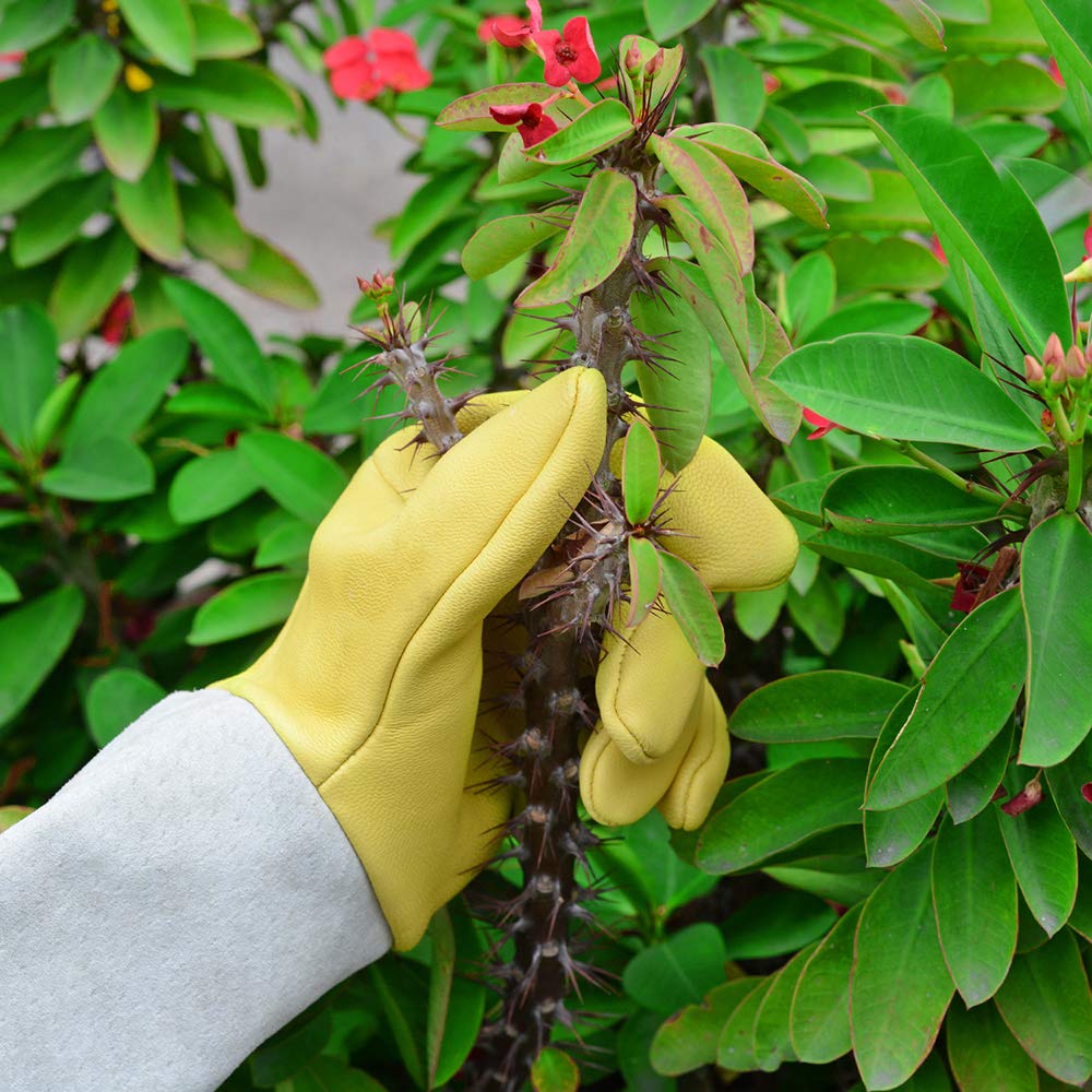 Supersfel Gardening Gloves for Women/Men, Rose Pruning Thorn-Proof Gloves, with Adjustable Cuff and Durable Goatskin Leather, Comfy Breathable Long Sleeve Work Garden Gauntlet Gloves for Yard Work(L)