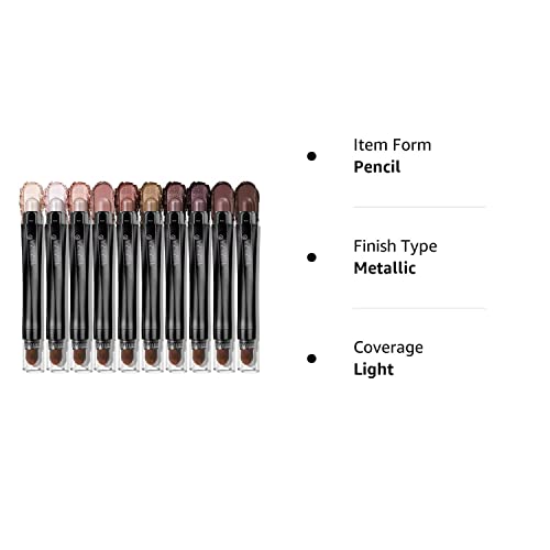 LUXAZA 10PCS Eyeshadow Stick,Shimmer And Matte Neutral Brown Eye Shadow Sticks Pencil Crayon, Eye Brightener Stick With Crease-proof Formula,Waterproof & Long Lasting