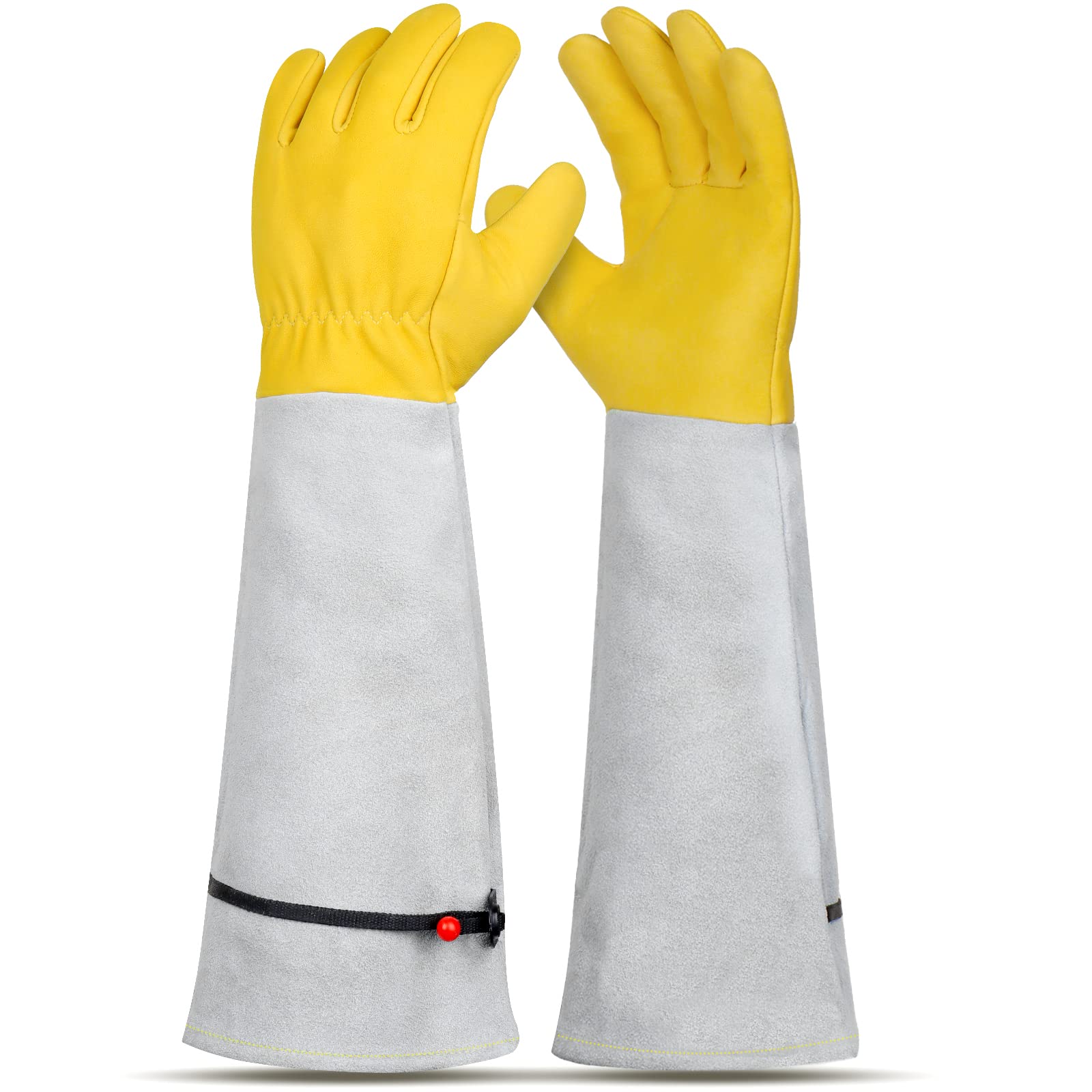 Supersfel Gardening Gloves for Women/Men, Rose Pruning Thorn-Proof Gloves, with Adjustable Cuff and Durable Goatskin Leather, Comfy Breathable Long Sleeve Work Garden Gauntlet Gloves for Yard Work(L)