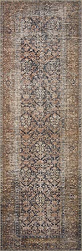 Amber Lewis x Loloi Billie Collection BIL-01 Ink / Salmon, Traditional 7'-6" x 9'-6" Area Rug