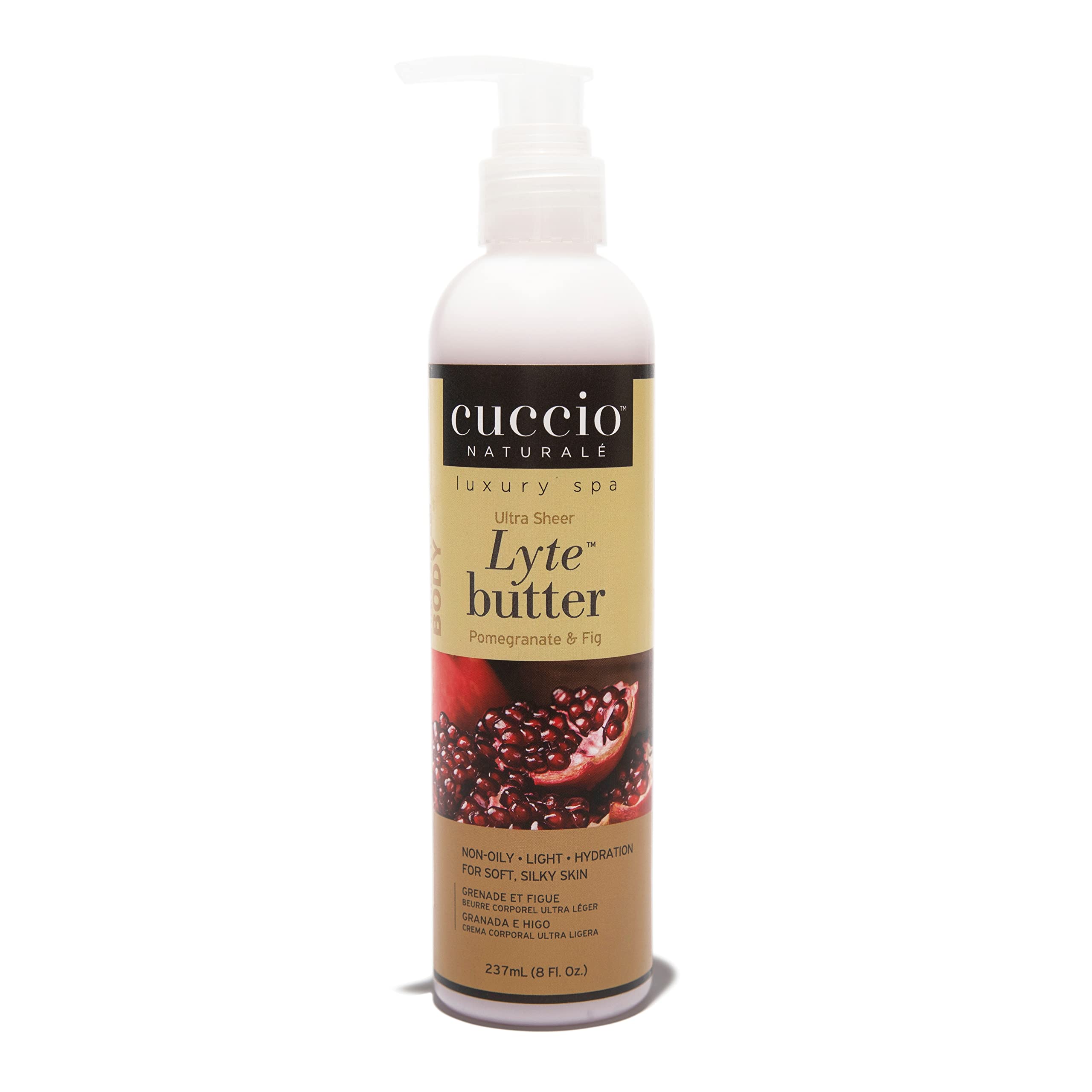 Cuccio Naturale Lyte Ultra-Sheer Body Butter - Replenishing Scented Moisturizer Cream - Deep Hydration To Repair Dry Skin - All Natural, Cruelty-Free Formula - Pomegranate And Fig - 8 Oz