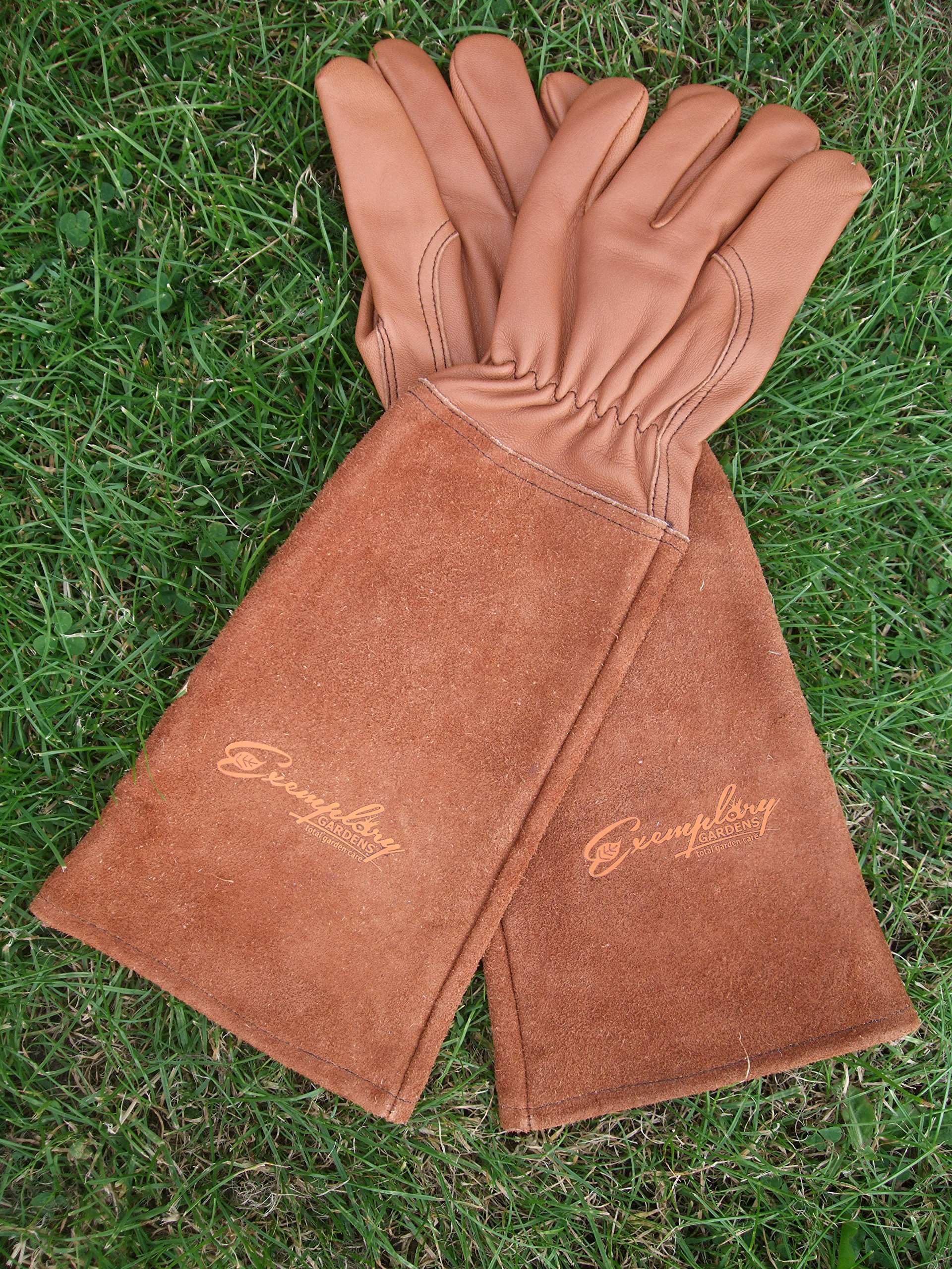 Rose Pruning Gloves for Men and Women - Thorn Proof Goatskin Leather Gardening Gloves with Gauntlet (Large, Brown)