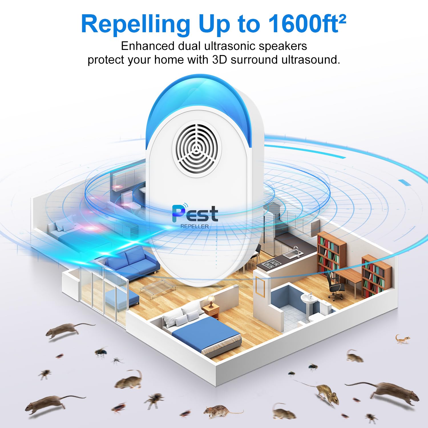 Upgraded Ultrasonic Pest Repeller, 2023 Indoor Mosquito Repellent, for Rodent, Roach, Mouse, Bugs, Mice, Spider, Electronic Plug in Pest Control for House, Garage, Warehouse,Hotel,6 Packs