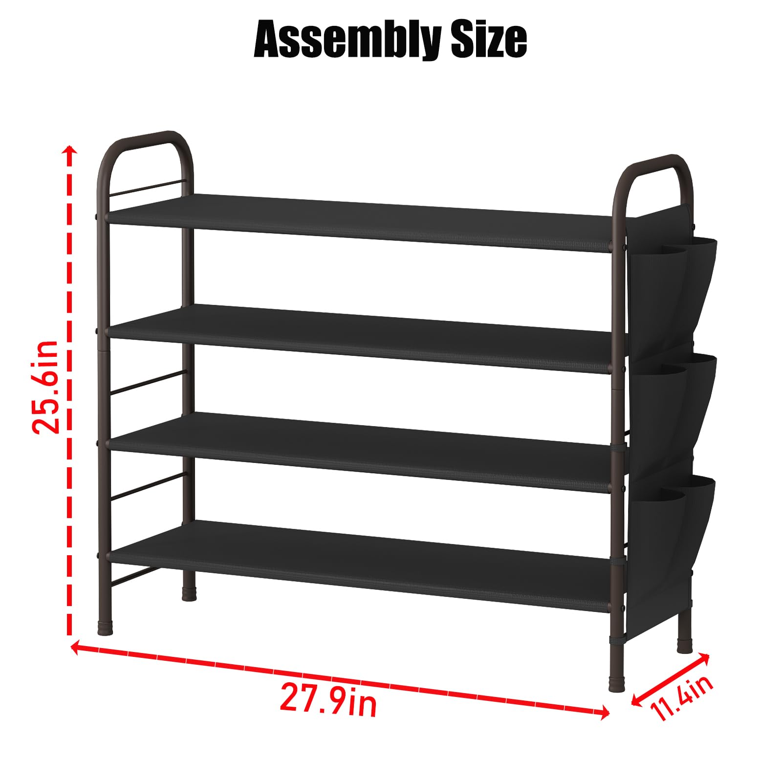 SUOERNUO Shoe Rack Storage Organizer 4 Tier Free Standing Metal Shoe Shelf Compact Shoe Organizer with Side Bag for Entryway Closet Bedroom,Bronze
