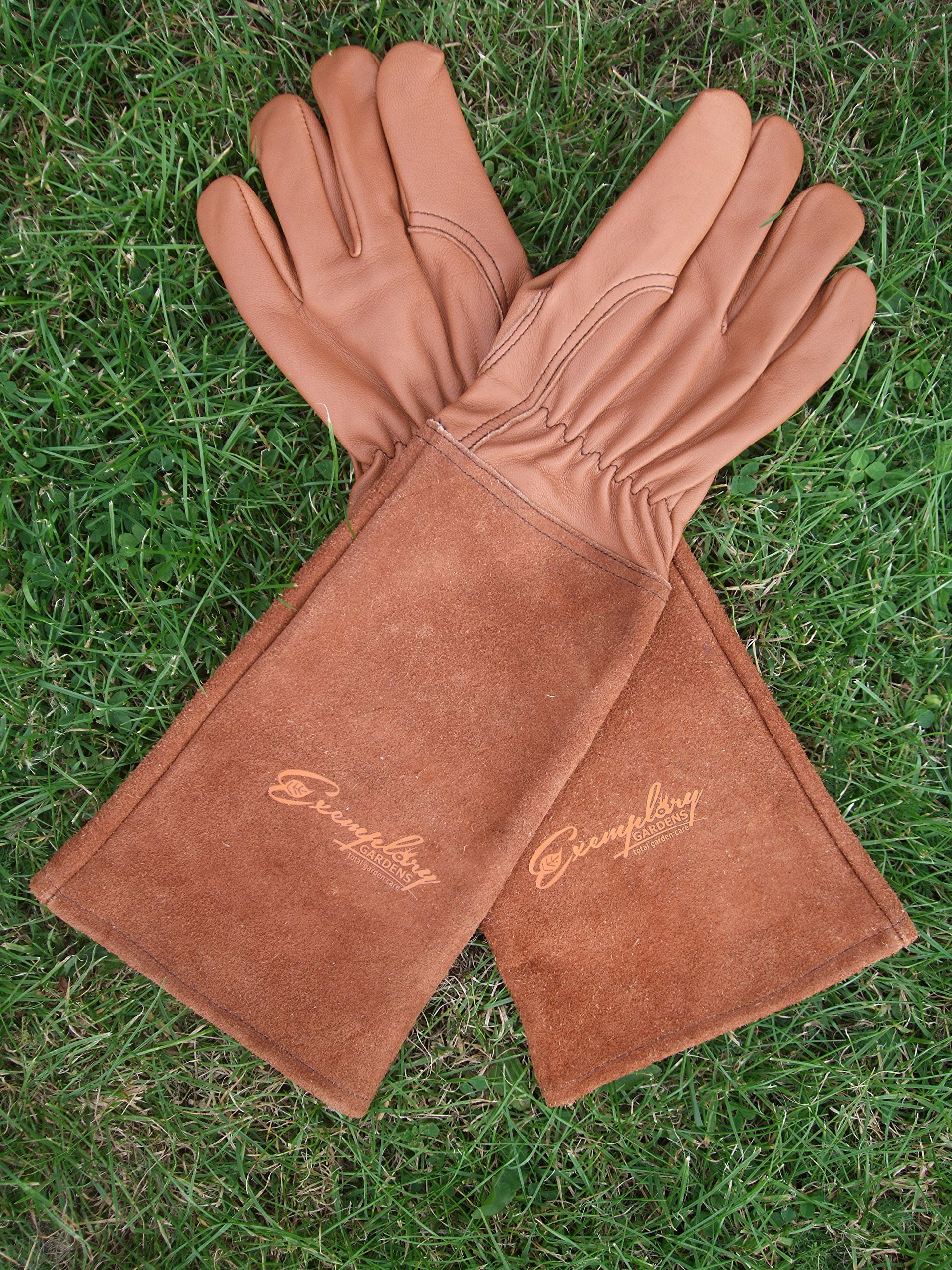 Rose Pruning Gloves for Men and Women - Thorn Proof Goatskin Leather Gardening Gloves with Gauntlet (Large, Brown)