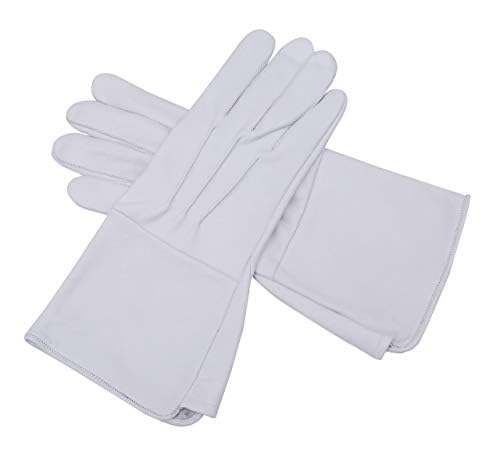 LEATHER LH HANDS Men's Medieval Renaissance Cosplay Unlined Gauntlet Genuine Leather Costume Gloves Cuff White Large