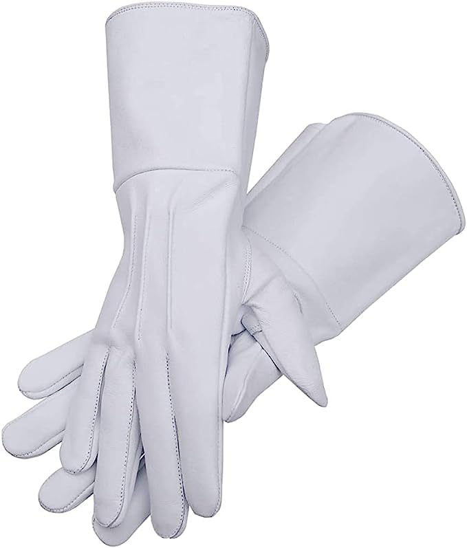 LEATHER LH HANDS Men's Medieval Renaissance Cosplay Unlined Gauntlet Genuine Leather Costume Gloves Cuff White Large