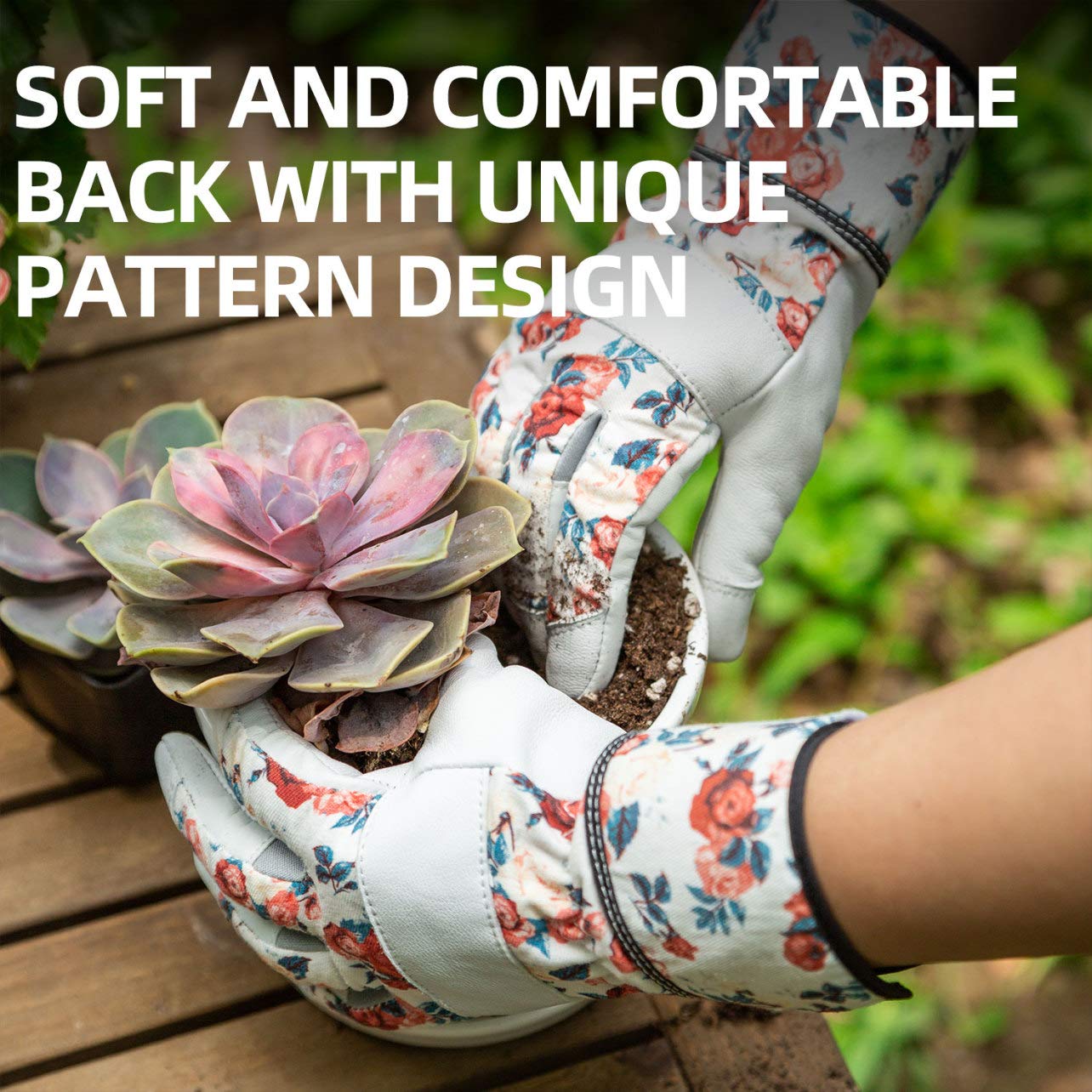 Vgo... 1Pair Gardening Gloves for Women, Goatskin leather Thorn Proof Working Gloves for Weeding, Digging, Raking, Pruning and Planting,Touchscreen (M,White,GA3561)