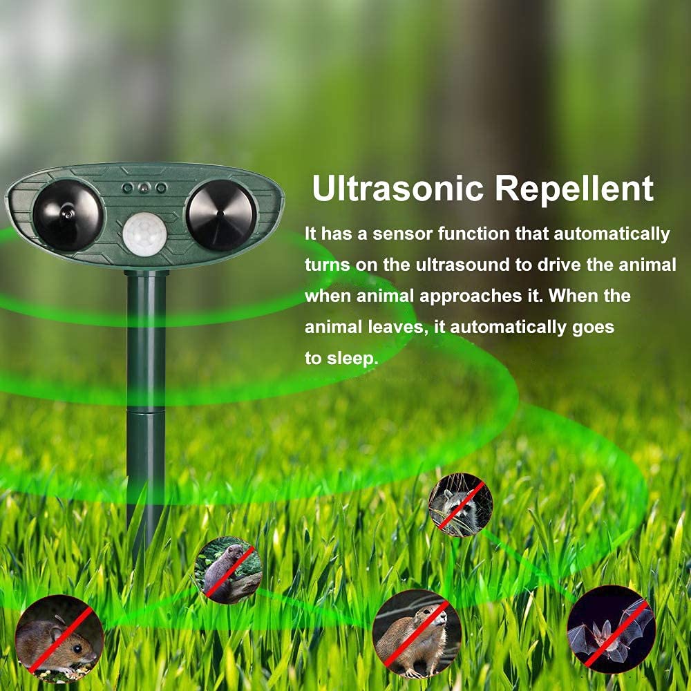 2023 Solar Ultrasonic in Repellent Defender Rat, Squirrel, Deer, Raccoon, Skunk, Rabbit, Mole, Dog, Cat, Waterproof with Motion Detector Green1