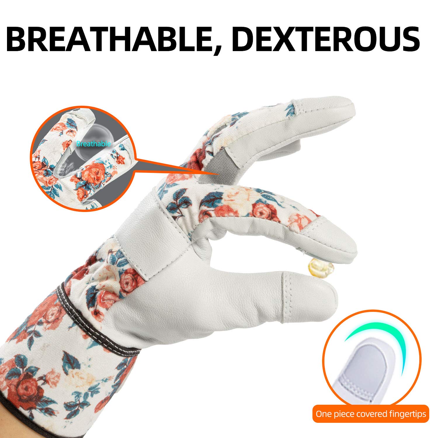 Vgo... 1Pair Gardening Gloves for Women, Goatskin leather Thorn Proof Working Gloves for Weeding, Digging, Raking, Pruning and Planting,Touchscreen (M,White,GA3561)