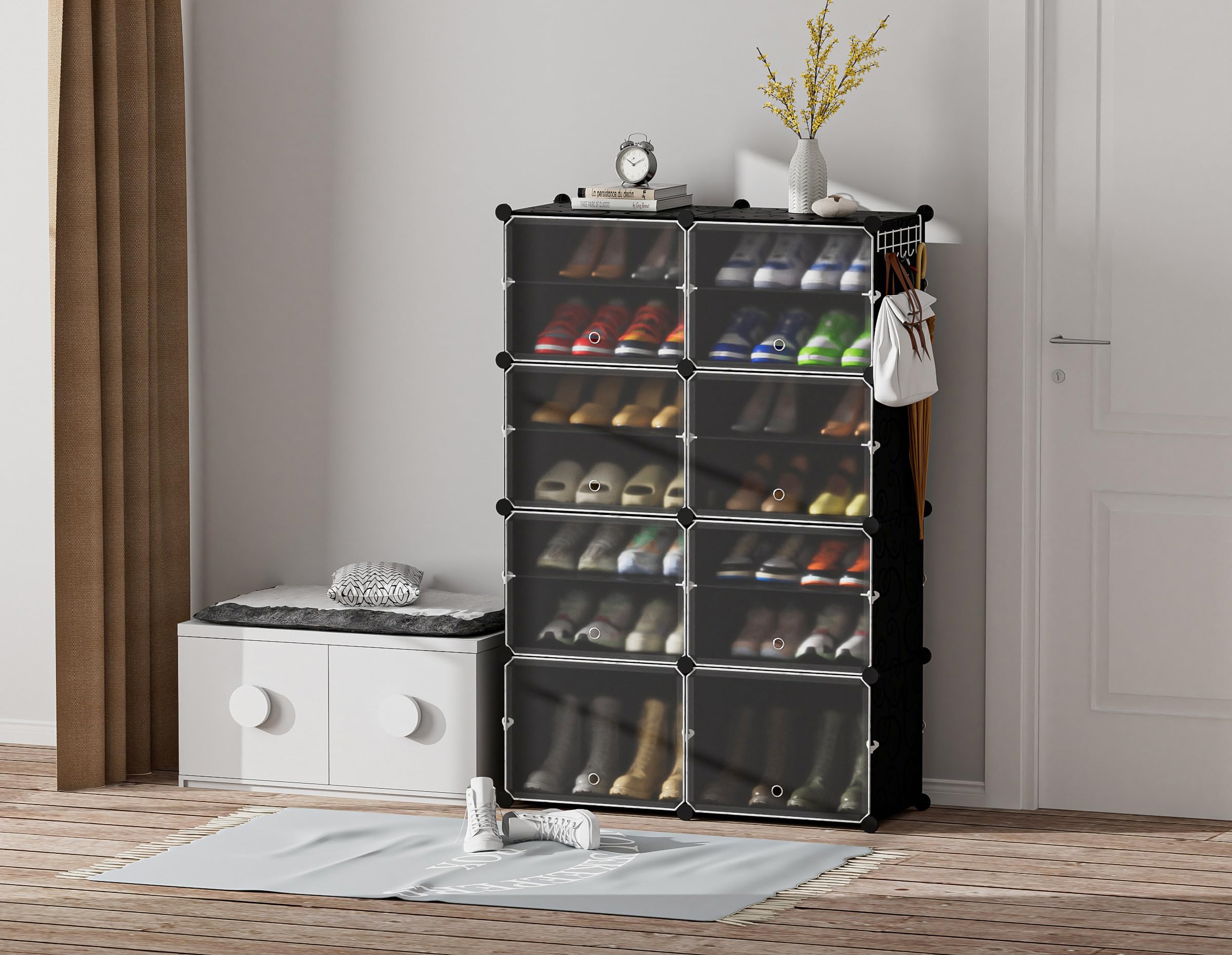 HOMIDEC Shoe Rack, 8 Tier Shoe Storage Cabinet 32 Pair Plastic Shoe Shelves Organizer for Closet Hallway Bedroom Entryway