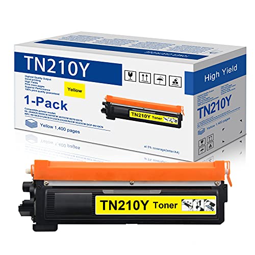 1-Pack Yellow High Yield TN210 TN210Y Toner Cartridge Replacement for Brother TN-210 HL-3040CN HL-3045CN HL-3070CW HL-3075CW MFC-9010CN MFC-9120CN MFC-9125CN MFC-9320CW Printer Toner
