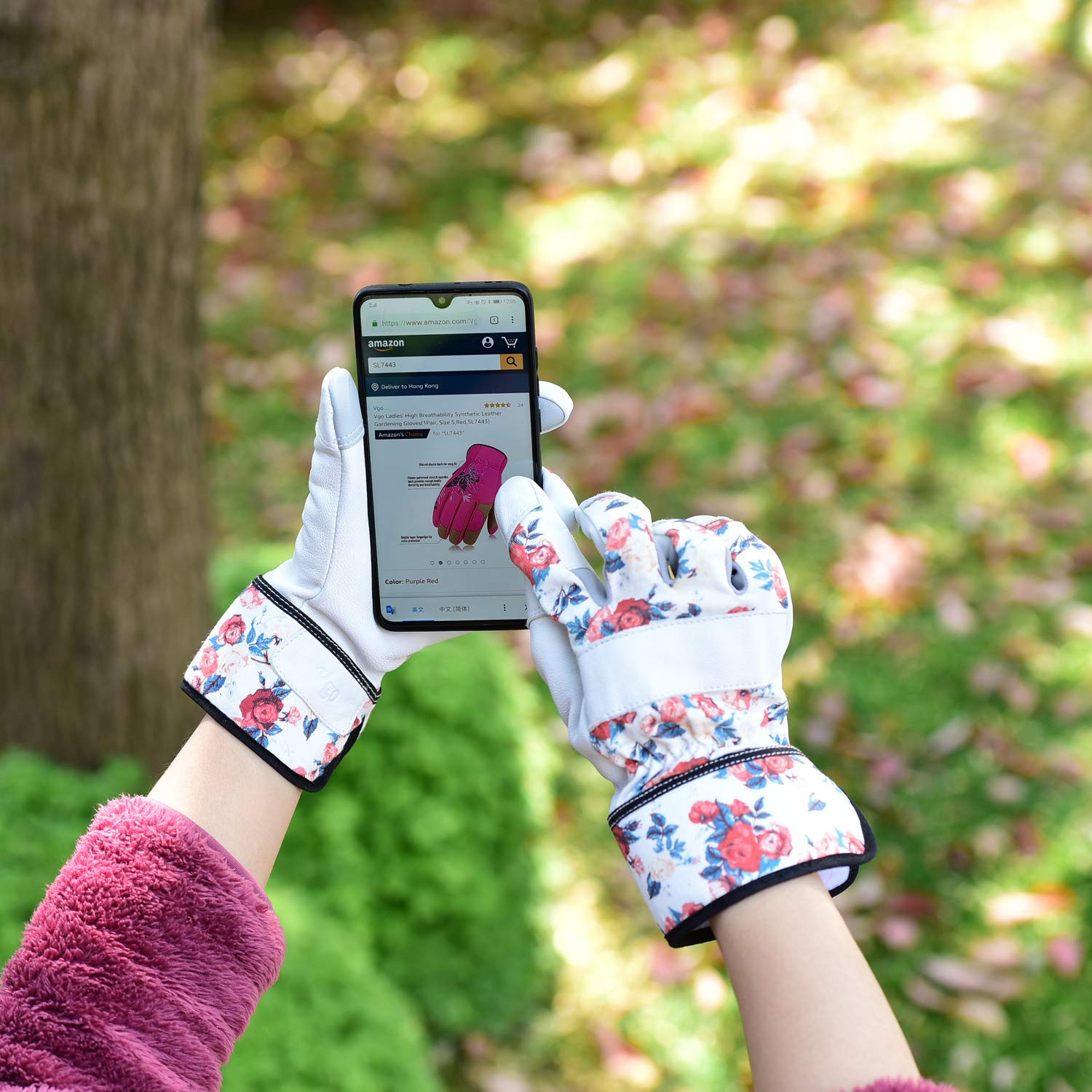 Vgo... 1Pair Gardening Gloves for Women, Goatskin leather Thorn Proof Working Gloves for Weeding, Digging, Raking, Pruning and Planting,Touchscreen (M,White,GA3561)