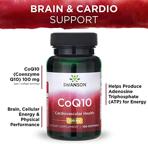 Swanson CoQ10 - Energy Antioxidant Support - Coenzyme Q10 Supplement - (100 Softgels, 100mg Each)