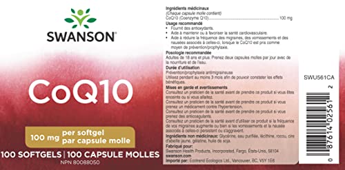 Swanson CoQ10 - Energy Antioxidant Support - Coenzyme Q10 Supplement - (100 Softgels, 100mg Each)