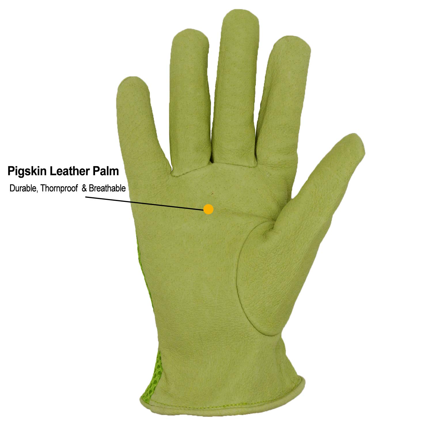 HANDLANDY Leather Gardening Gloves for Women, 3D Mesh Comfort Fit- Improves Dexterity and Breathability, Pigskin Scratch Resistance Garden Yard Working Gloves (Medium, Green)