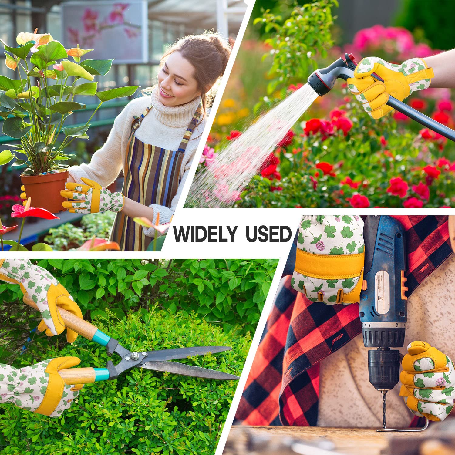 WANCHI Cowhide Leather Thorn Proof Gardening Gloves Medium + Long Sleeve Garden Gloves Small