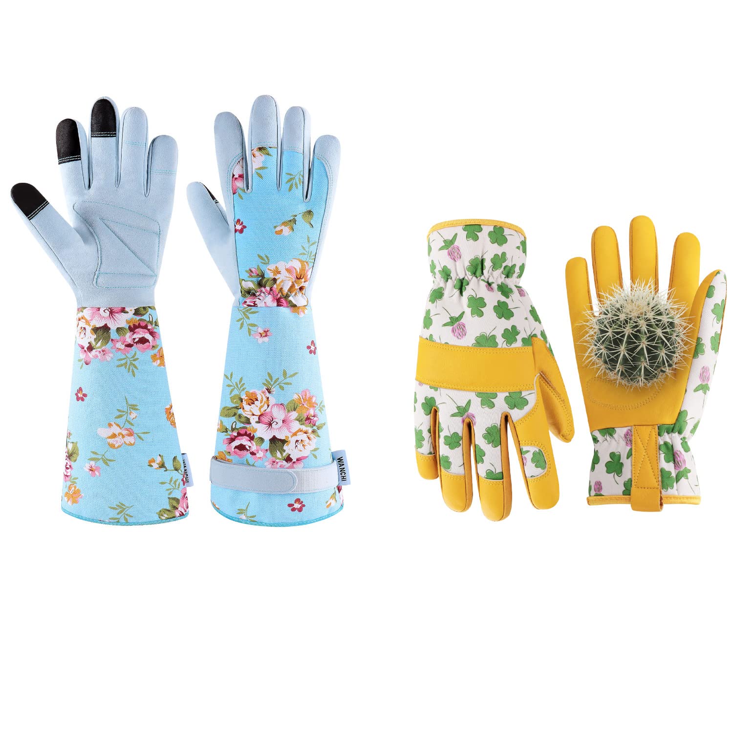 WANCHI Cowhide Leather Thorn Proof Gardening Gloves Medium + Long Sleeve Garden Gloves Small