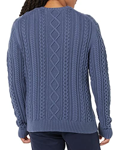 Amazon Essentials Men's Long-Sleeve 100% Cotton Fisherman Cable Crewneck Sweater, Dark Blue, Large