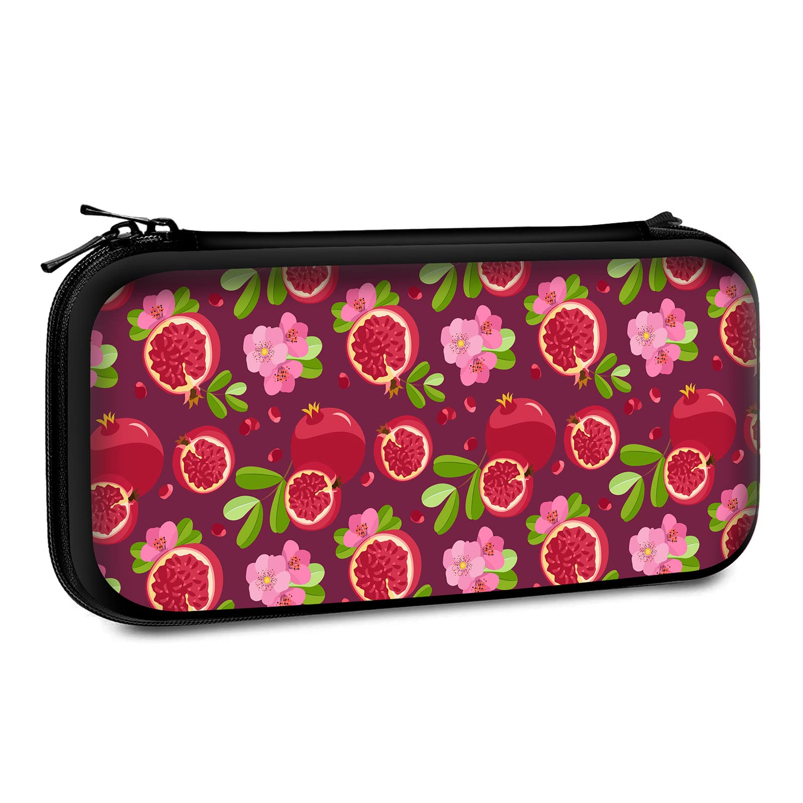 Carrying Case Compatible with Switch 2017 / Switch OLED 2021 Console Joy-Con with 10 Game Card Slots , Flowers and halves of pomegranate