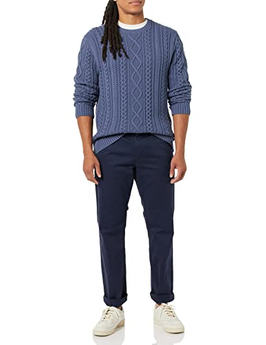 Amazon Essentials Men's Long-Sleeve 100% Cotton Fisherman Cable Crewneck Sweater, Dark Blue, Large
