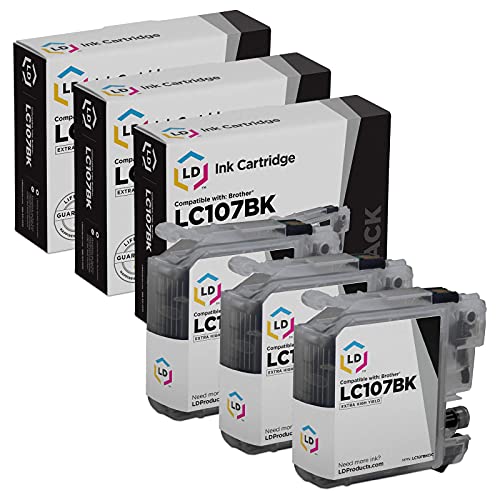 LD Compatible Ink Cartridge Replacement for Brother LC107BK Super High Yield (Black, 3-Pack)