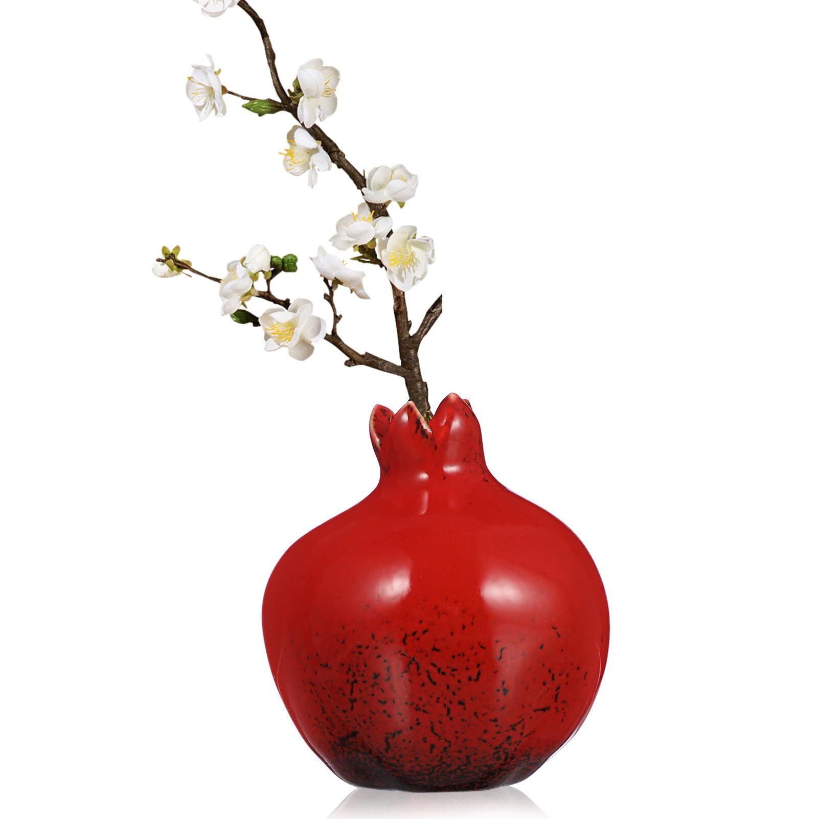Cabilock Ceramic Flower Vase Red Pomegranate Vase Decoration Small Desktop Art Craft Ornament for Home Living Room Desk TV Cabinet Decoration