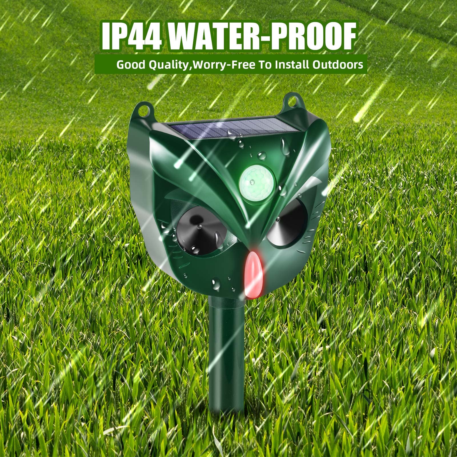2 Pcs Solar Ultrasonic Animal Repeller Outdoor Solar Animal Repellent with Motion Detector&Flashing Lights Waterproof for Rat, Squirrel, Deer, Raccoon, Skunk, Rabbit, Mole, Dog, Cat(Green)