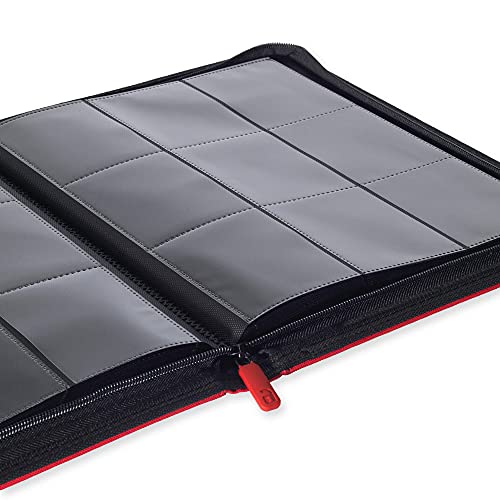 Vault X Premium Exo-Tec® Zip Binder - 9 Pocket Trading Card Album Folder - 360 Side Loading Pocket Binder for TCG (Red)