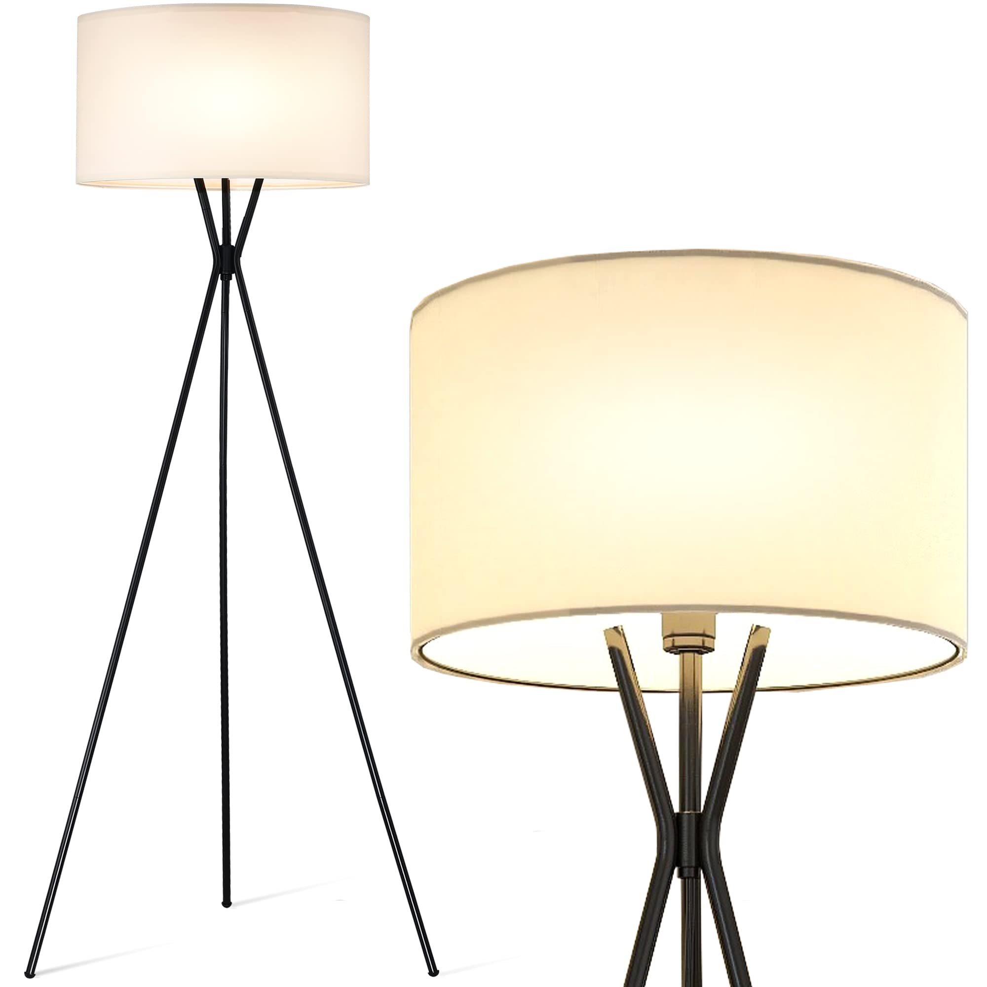 Pia Ricco Tripod Floor Lamp for Living Room, Mid Century Standing Lamp with 3 Lags, Modern Tall Standing Floor Lamp for Bedroom, Flaxen Lamp Shade, E26 Base, Foot Switch