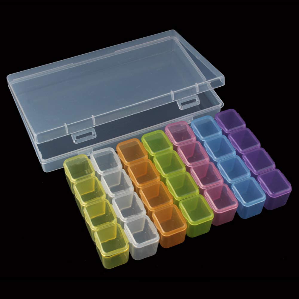 1 Pack 28 Grids Diamond Painting Box Plastic Jewelry Organizer Storage Container Diamond Embroidery Storage Boxes Nail Art Tools Storage Case for DIY Rhinestone Beads or Nail Art Small Findings
