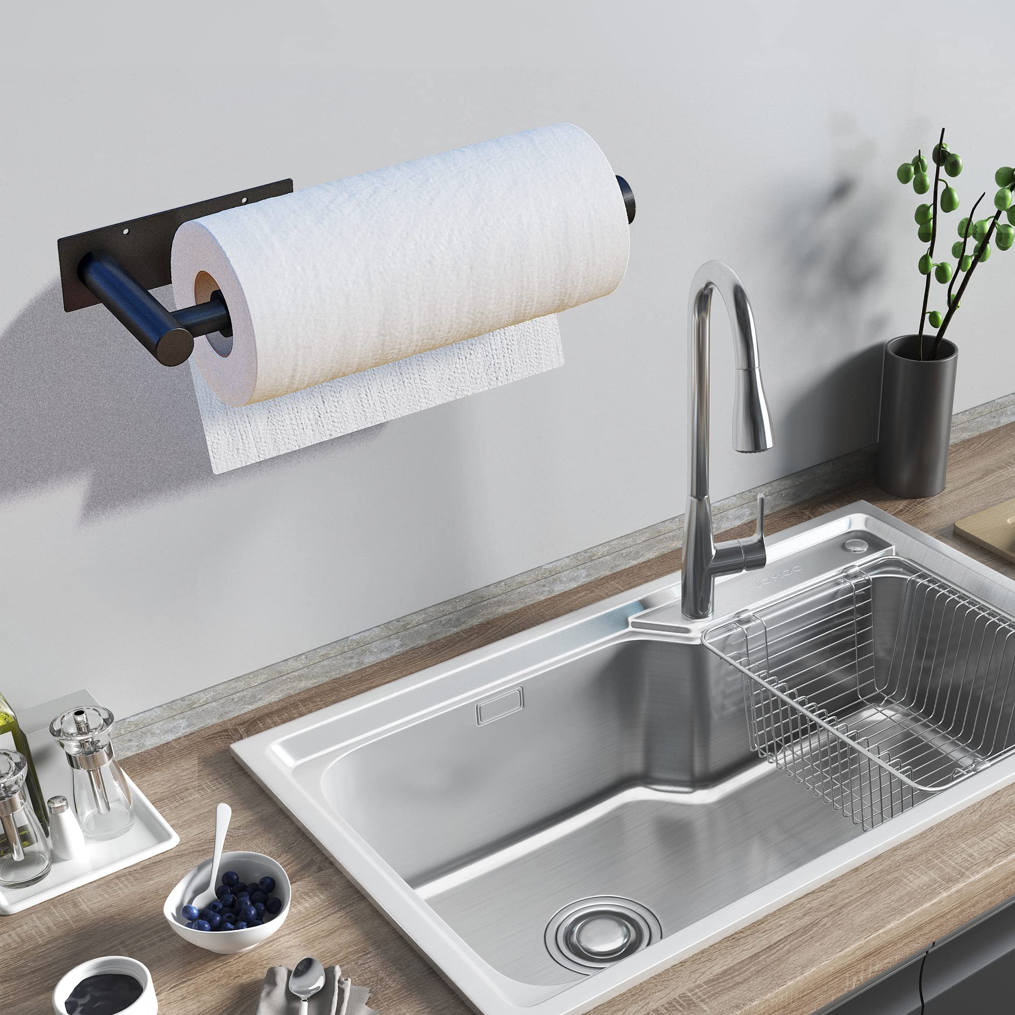 DEKAVA Paper Towel Holder Under Cabinet, Adhesive Paper Towel Holder Wall Mount with Damping Effect for Kitchen