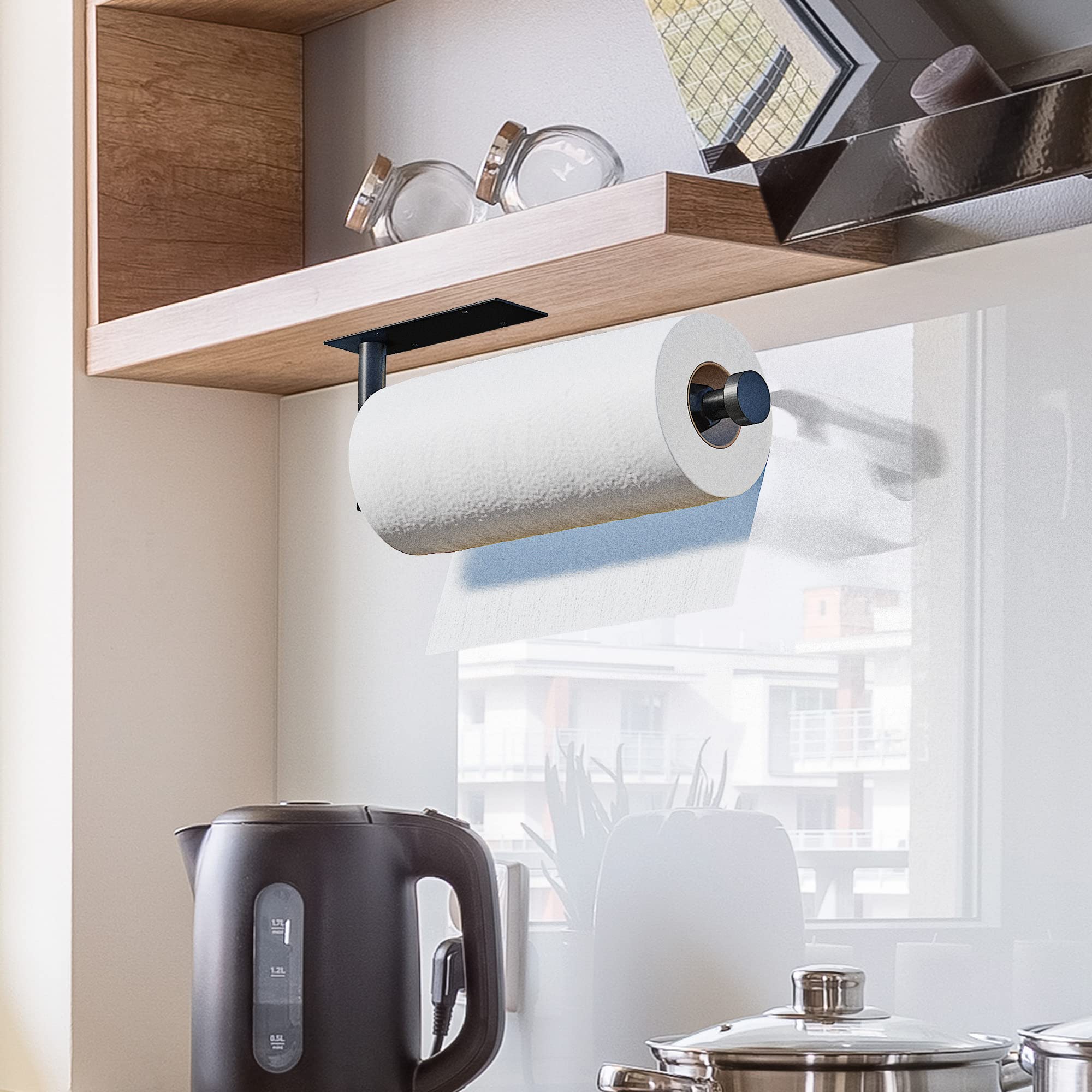 DEKAVA Paper Towel Holder Under Cabinet, Adhesive Paper Towel Holder Wall Mount with Damping Effect for Kitchen