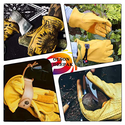 OLSON DEEPAK Outdoor Working Glove for Women and Men,Cowhide Leather Work Gloves for Gardening/Welding/Yard Work/Driving (Yellow, Large(pack of 1))