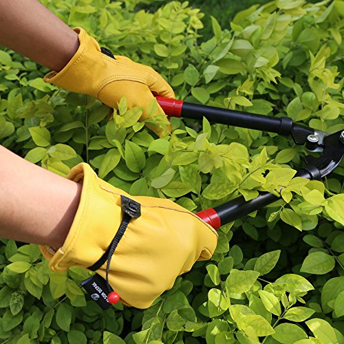 OLSON DEEPAK Outdoor Working Glove for Women and Men,Cowhide Leather Work Gloves for Gardening/Welding/Yard Work/Driving (Yellow, Large(pack of 1))