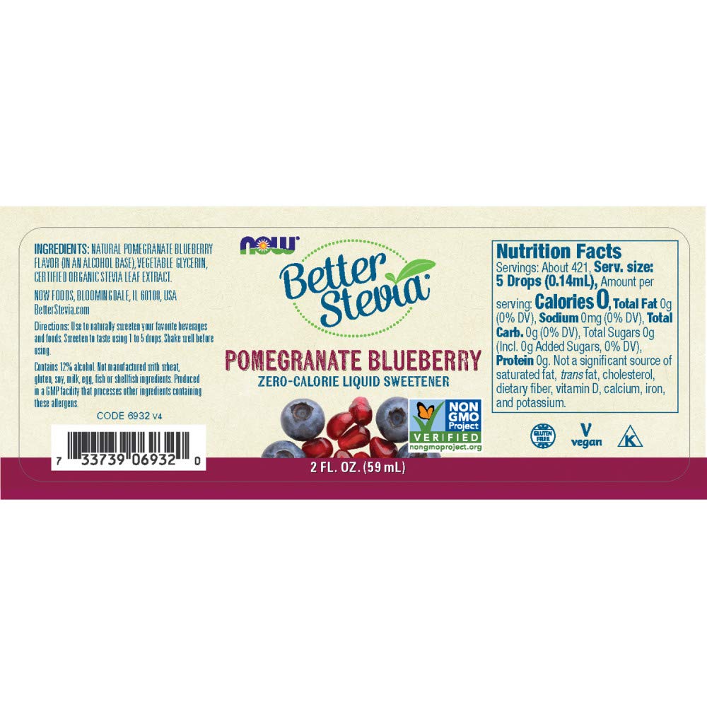 NOW Foods BetterStevia Pomegranate Berry Zero-Calorie Liquid Sweetener, Keto Friendly, Suitable for Diabetics, No Erythritol, 2-Ounce