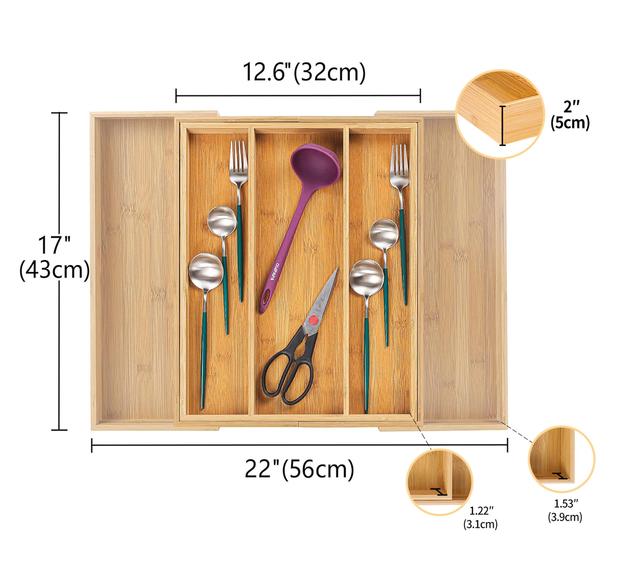 Utoplike Bamboo Expandable Kitchen Drawer Organizer, Adjustable Utensil Holder and Cutlery Tray Organiser, Drawer Divider for Silverware, Flatware, Knives in Kitchen, Bedroom, Living Room