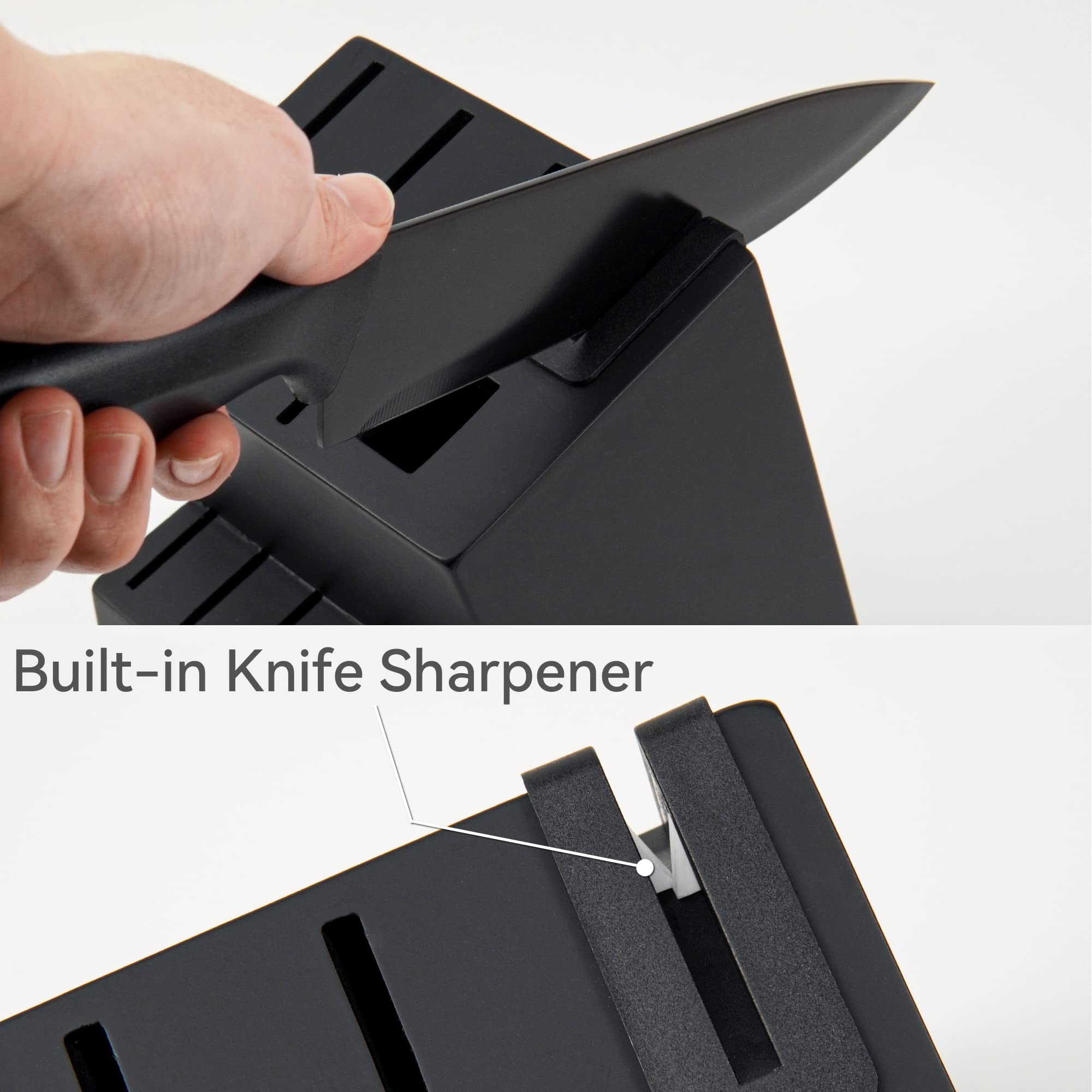 HUNTER Knife Set, Dishwasher Safe Kitchen Knife Set with Block, 24 Pcs Black Kitchen Knife Sets with Block Self Sharpening, 6 Steak Knives, Black