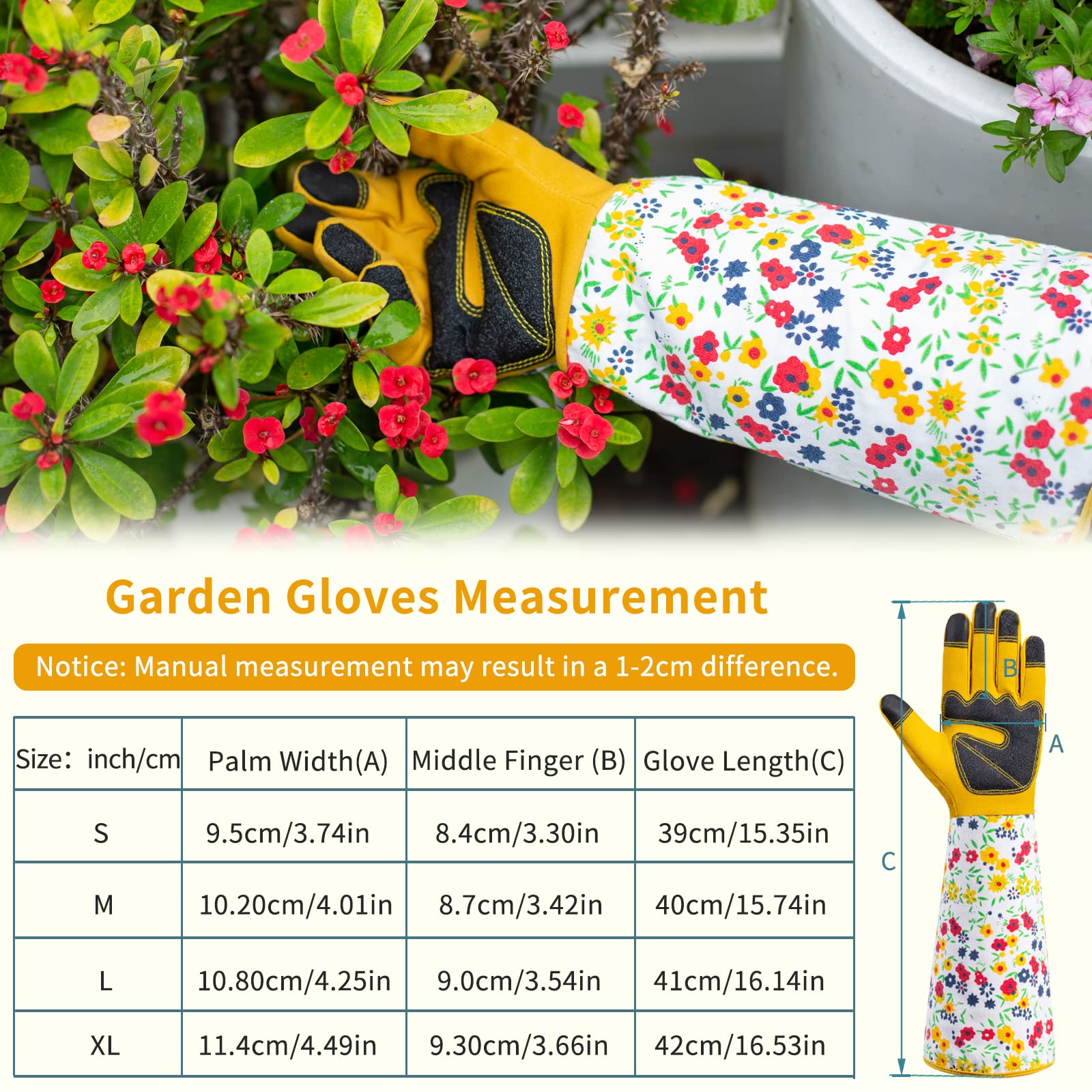 isilila Long Gardening Gloves for Women, Rose Pruning Gloves Thornproof with Forearm Protection, Breathable Work Gloves with Touch