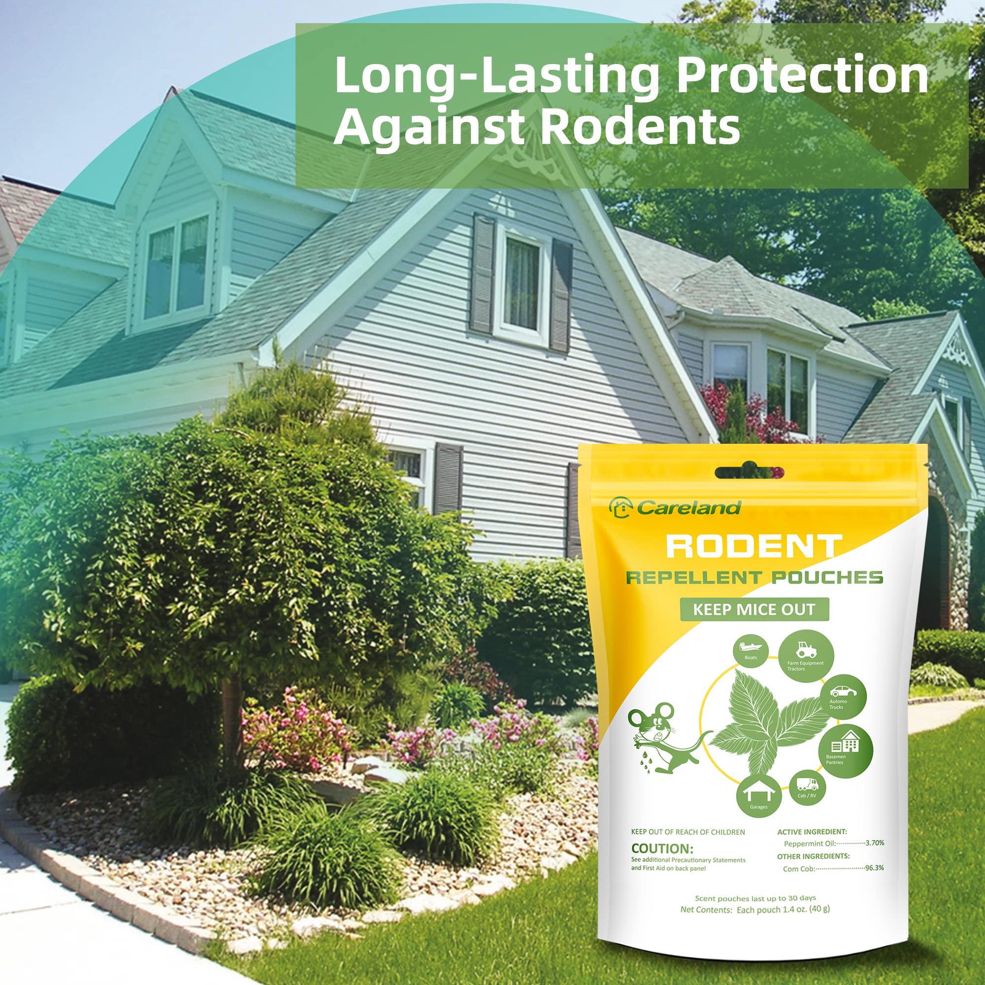 Careland Rodent Repellent Pouches Mouse Repellent, Natural Pest Repeller for Indoor, Peppermint Oil to Repel Rodents, Mice, Rats & Other Pests - 8 Pouches
