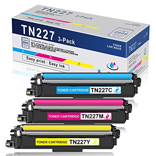 VIT 3 Pack (1C+1M+1Y)Toner Compatible TN227 TN-227 TN227C TN227M TN-227Y Toner Cartridge Replacement for Brother MFC 3770CDW L3750CDW L3730CDW HL 3230CDW 3270CDW 3290CDW DCP L3510CDW L3550CDW Printer