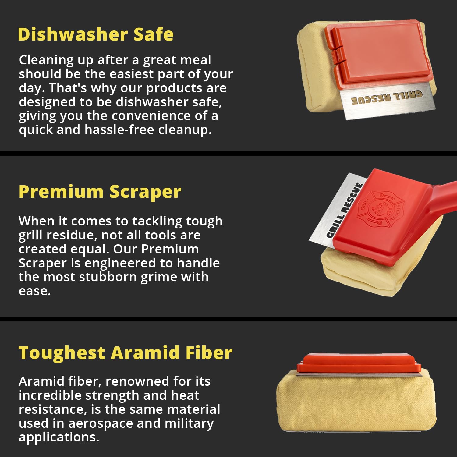Grill Rescue BBQ Replaceable Scraper Cleaning Head, Bristle Free - Durable and Unique Scraper Tools for Cast Iron or Stainless-Steel Grates, Barbecue Cleaner (Grill Brush with Scraper)