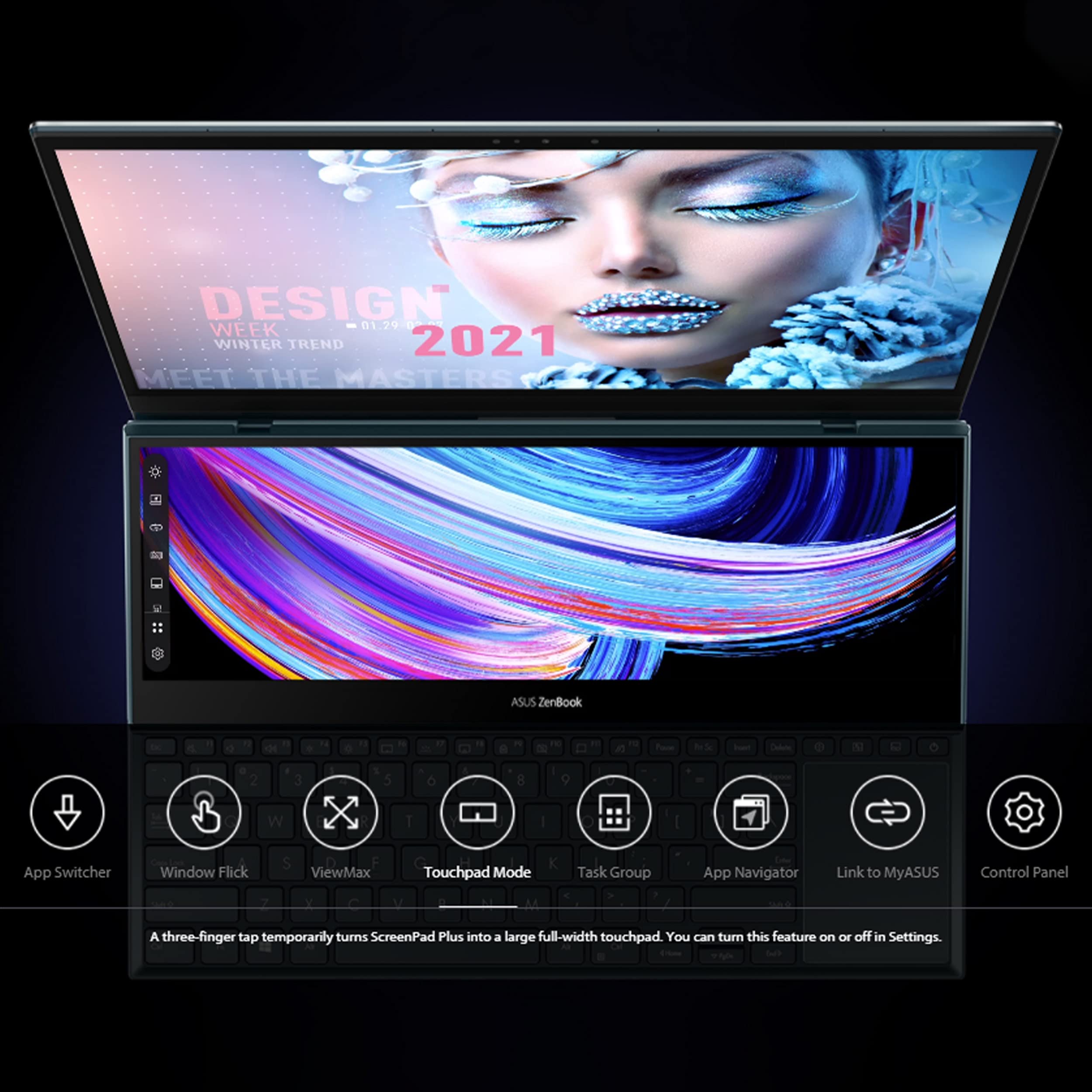 ASUS ZenBook Pro Duo 15 OLED UX582 Laptop, 15.6β 4K Touch Display, Intel Core i9-12900H, 32GB RAM, 1TB SSD, GeForce RTX 3070 Ti, ScreenPad Plus, Windows 11 Pro, Celestial Blue, UX582ZW-XB99T