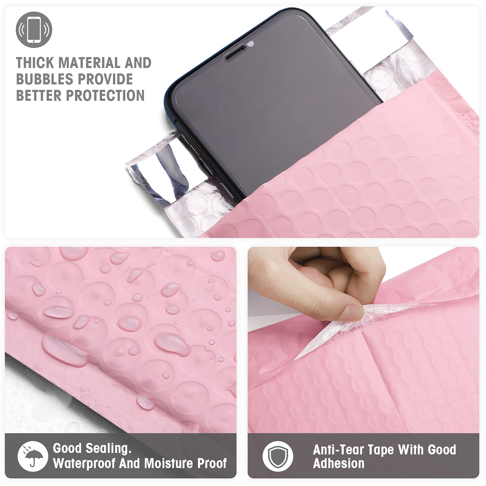 Metronic 4x8 Inch Bubble Mailer 50 Pack, Waterproof Self Seal Adhesive Shipping Bags, Cushioning Padded Envelopes for Shipping, Mailing, Packaging, Sakura Pink Bulk #000