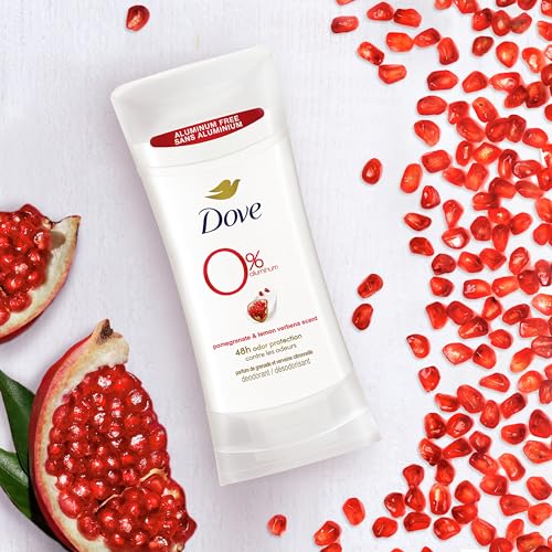 Dove 0% Aluminum Deodorant Stick Pomegranate and Lemon Verbena 4 Count Non-irritating Deodorant for Underarm Care Kindest Aluminum free Deodorant 2.6 oz