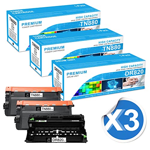 TN-880 Toner Cartridge & DR820 Drum Unit Compatible TN880 DR820 Replacement for Brother DR820 TN-880 for Brother DCP-L5500DN L5600DN L5650DN MFC-L6700DW L6750DW Printer Toner.(2 Toner, 1 Drum 3 Pack)